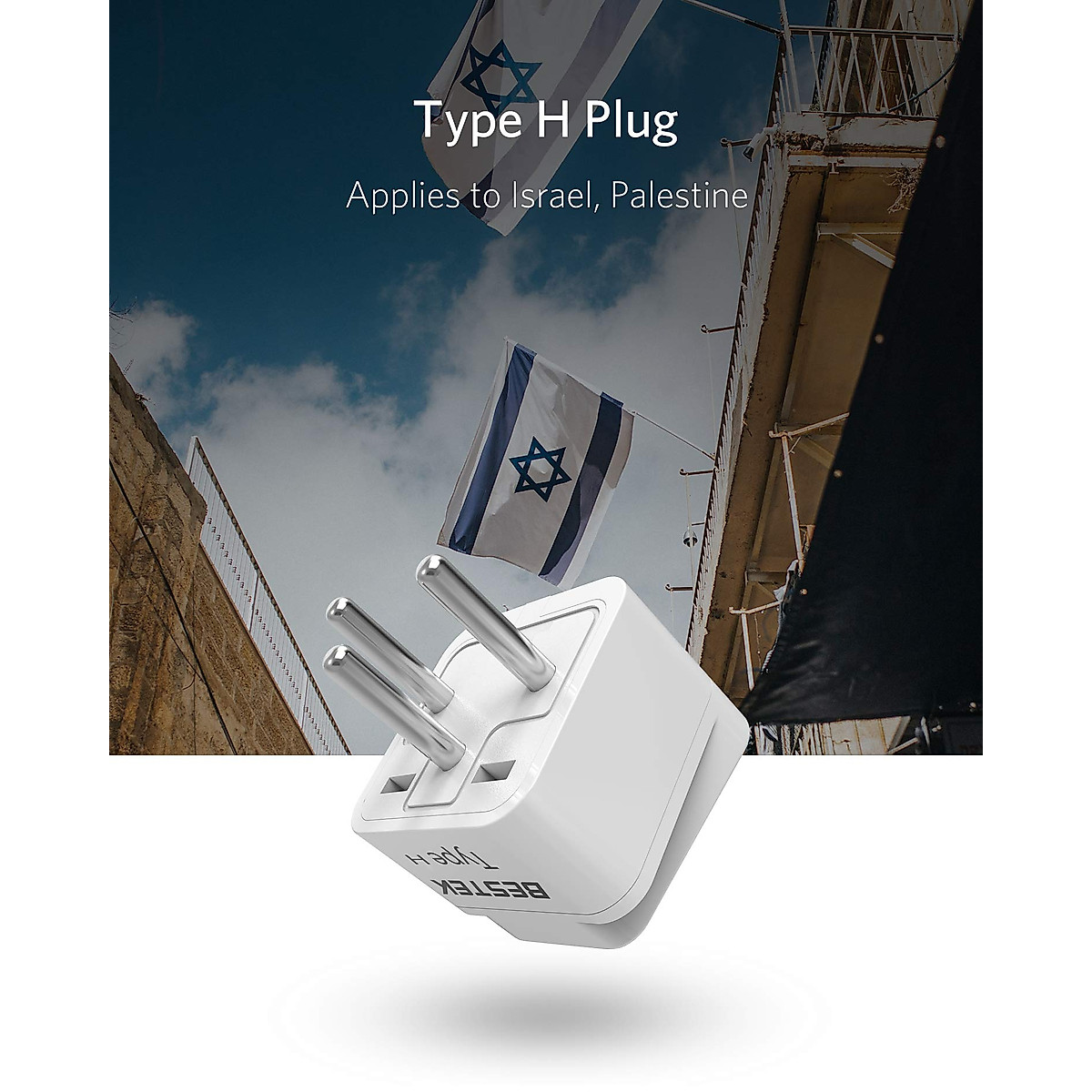 BESTEK Israel Travel Plug Adapter, Grounded Universal Type H Plug Adapter Israel to US Adapter - Ultra Compact for Israel, Palestine and More, 3 Pack