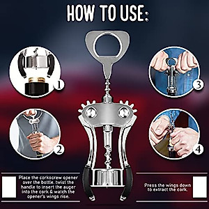 Corkscrew Wine Opener with Wine Aerator Pourer Spout and Stainless Steel Bottle Stopper, 3 Piece Wine Preserver and Accessories Set for Home Bar, Cork Remover and Stopper To Keep Wine Fresh