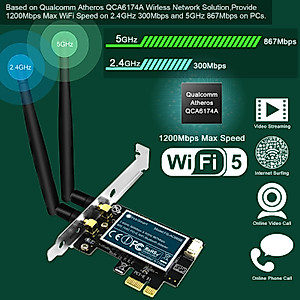 FebSmart Wireless-AC Dual Band 1200Mbps (2.4GHz 300Mbps and 5GHz 867Mbps) PCI Express WiFi Card for Windows XP, 7, 8.x, 10, 11 (32/64bit) and Windows Server Desktop PCs, PCIE WiFi Adapter (FS-AC86SE)