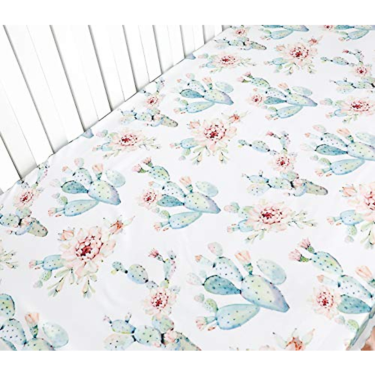 Sahaler Succulents Baby Crib Sheets for Boy Girl, Watercolor Cactus Fitted Crib Bed Mattress Sheets, Boho Baby Gift, Nursery Bedding fits Standard Crib Mattress 28x52 (Watercolor Cactus)