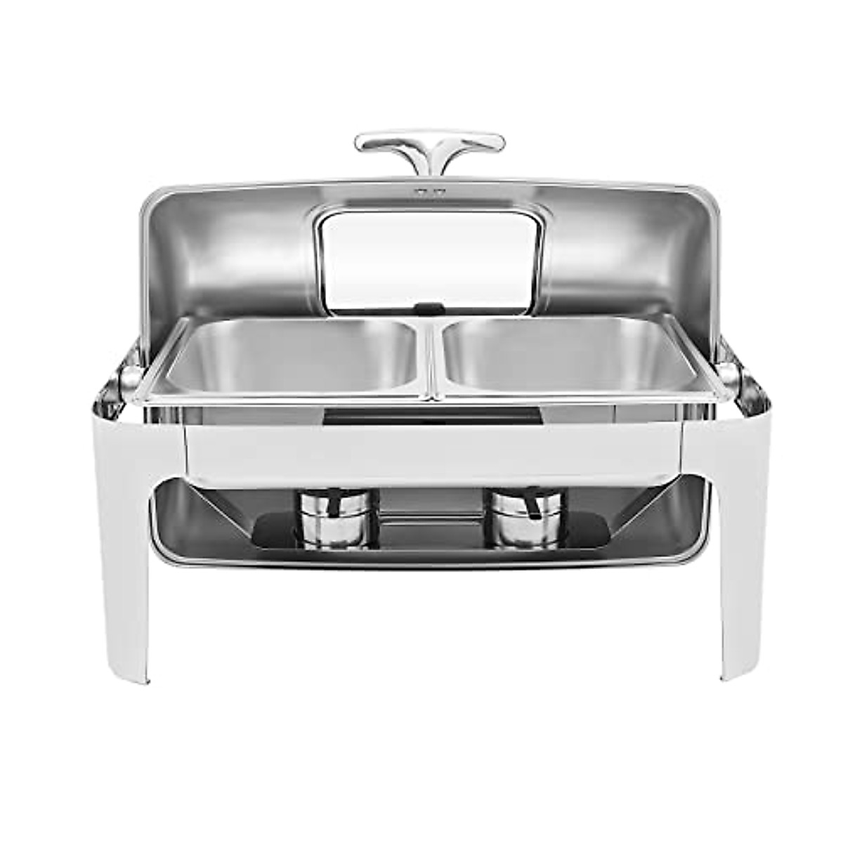 13.5L Visible Window Buffet Chafing Dish Set, Stainless Steel Commercial Chafer Roll Top Food Warmer Warming Tray with Lid Ideal for Parties, Wedding, Festival Gathering (2 Tiers)