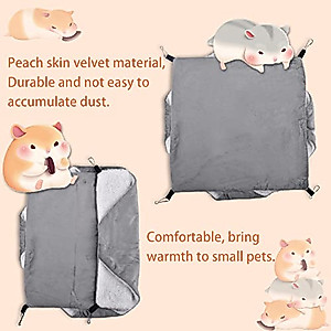 Ferret Hammock,2Pcs Soft Plush Small Animal Hanging Hammock,Warm Double Layer Rat Hammock,Hamster Hideout Hanging Bunkbed,Pet Cage Accessories for Guinea Pig Sugar Glider Squirrel(Yellow + Gray)