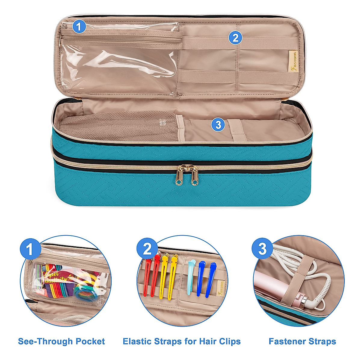 Fasrom Double Layer Travel Case Compatible with REVLON One Step Blow Hair Dryer Brush Volumizer Original 1.0, Plus 2.0 and Styler, Teal (Bag Only, Patent Design)
