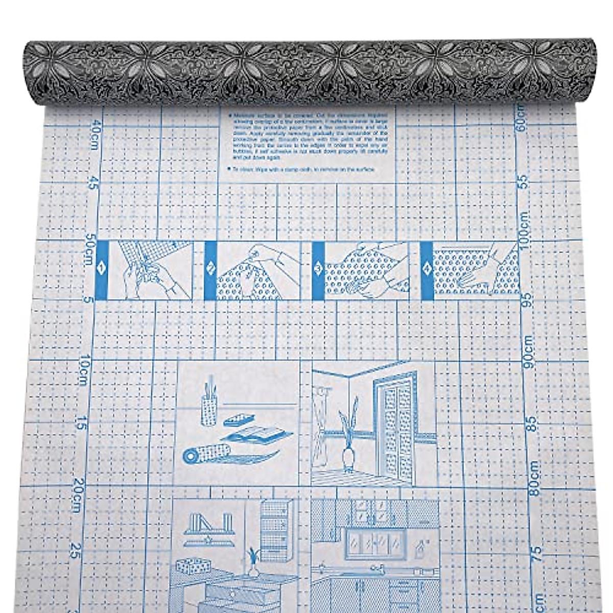 Helianthusun 32.8ft Roll Black Petal Peel and Stick Wallpaper Removable Wall Countertops Backsplash Waterproof Drawer Shelf Liner (L-393.7x17.7 inches)