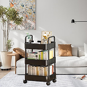 FUKKA Storage Rolling Cart, Utility Cart Rolling Cart Organizer, Storage Cart with Handle, Rolling Cart Snack Cart, Storage Cart Movable Storage Organizer for Kitchen, Bedroom, Living Room