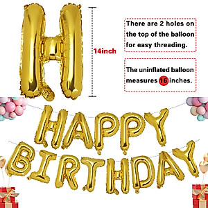 Accevo Gold Happy Birthday Balloons 16 Inch Mylar Foil Letters Balloons Happy Birthday Banner for Kids Child Adults Boys Girls Happy Birthday Sign Birthday Party Decorations Supplies