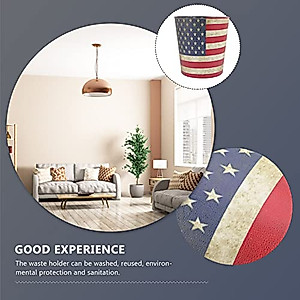 Cabilock US American Flag Trash Can Vintage Wastebasket PU Leather Waste Paper Bin Decorative Garbage Can Waste Bucket for Home Office USA Flag Pattern