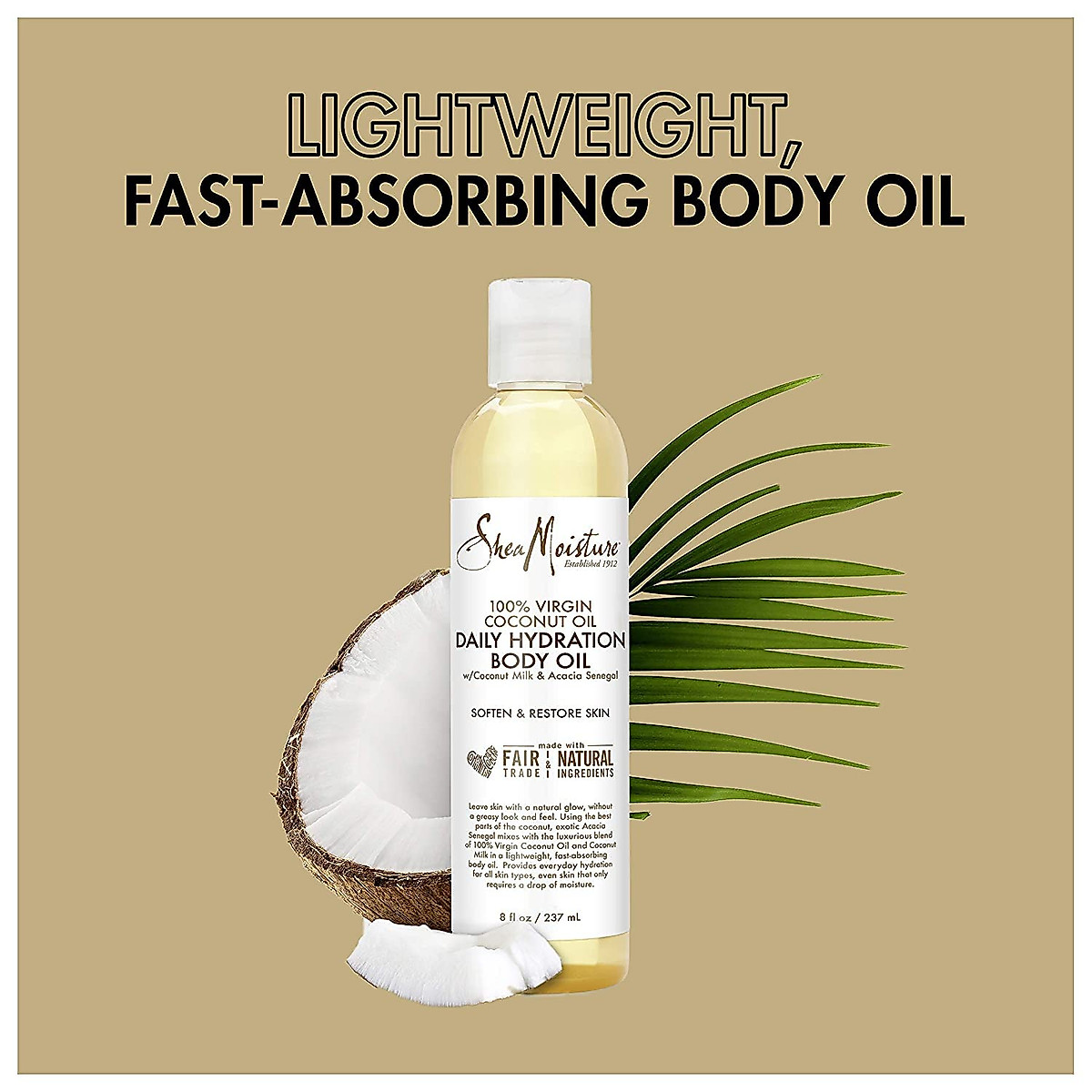 SheaMoisture Body Skin Care, Daily Hydration Body Oil with Virgin Coconut Oil & Shea Butter, Soften & Restore Radiant Healthy Glow to Dull Skin, Paraben Free