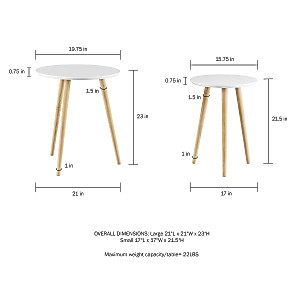Nesting Side Tables - Set of 2 Round End Tables for Living Room, Bedroom, or Home Office - Accent Table Set - Mid-Century Modern Living Room Furniture by Lavish Home (White/Natural)