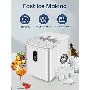 Myetasser Countertop Ice Maker, Portable Ice Maker Machine with Ice Scoop and Basket, 9 Bullet Ice Ready in 6 Mins, Make 33lbs ice in 24 hrs, Self-Cleaning, Ice Maker for Home/Kitchen/Office