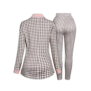Womesn Sexy 2 Pieces Houndstooth Printed Blazer Jackets Bodycon Pants Party Clubwear Tracksuit Outfits Suit Set(Pink,M)