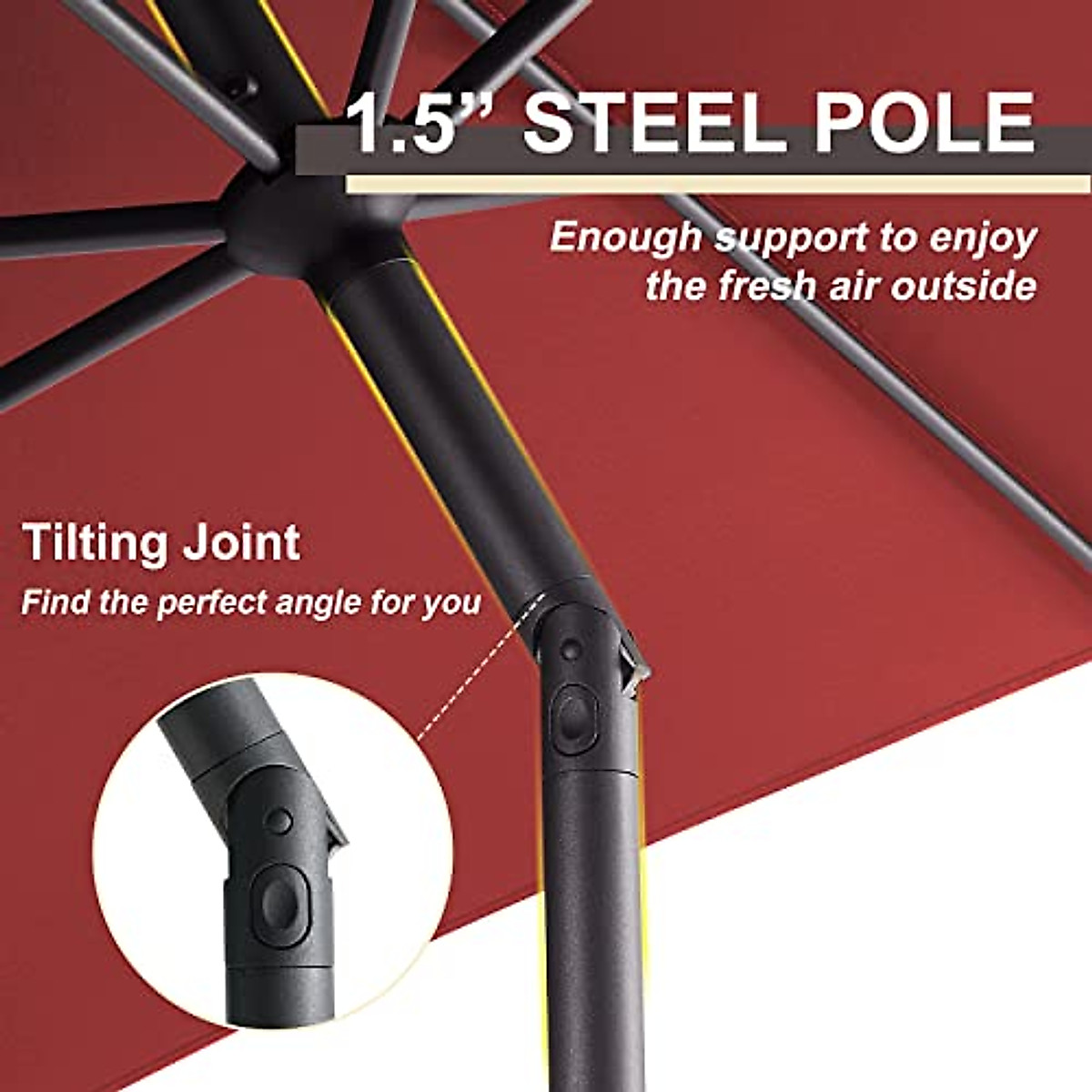 Gardesol 7.5 FT Patio Umbrella, Outdoor Market Umbrella with Push Button Tilt/Crank, 6 Sturdy Ribs, Fade Resistant, UV Protection, Solution-Dyed Fabric, Outdoor Table Umbrella for Decks, Backyard, Pool, Red