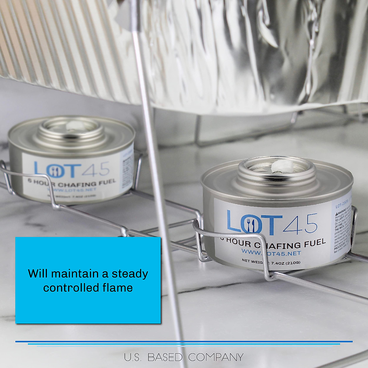 Lot45 Buffet Food Warmers for Parties, Bulk Case of 48 (48pk) - 6 Hour Chafing Dish Fuel Cans Catering Food Warmers Buffet Heating Food Warmer Party Canned Heat Burner with Bonus Lid Openers