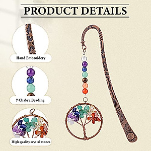 Metal Bookmarks For Women Crystal Bookmark 7 Chakra Vintage Bookmarks Tree Of Life Bookmarks For Book Lovers Book Markers Healing Stone Beading Bookmarks Tumbled Gemstones Student Office Present(1PCS)