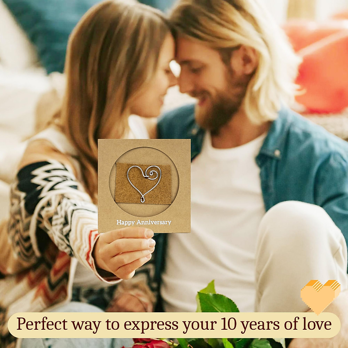 NIBIBALA 10 Year Anniversary Card Gifts, Aluminum/Tin Anniversary For Him, Her, Wife, Husband, Couple, Women, Men, 10th Anniversary, Happy Anniversary Card For Traditional Wedding Anniversary By Year