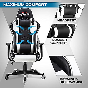 Polar Aurora Gaming Chair Racing Style High-Back PU Leather Office Chair Computer Desk Chair Executive Ergonomic Swivel Chair Headrest Lumbar Support (white1)