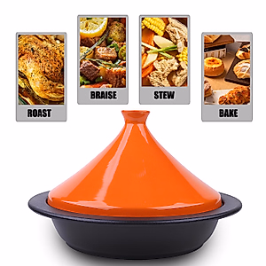 Xgxoz Enameled Cast Iron Tagine Pot Ceramic Tajine Cooking Pot with Ceramic Lid, for Stew Casserole Slow Cooker