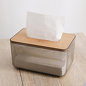 Cabilock Car Napkin Holders Tissue Holder Rectangular Tissue Box Holder Dryer Sheet Dispenser Box with Wood Lid Transparent Napkin Container Tissue Organizer for Living Room Bathroom