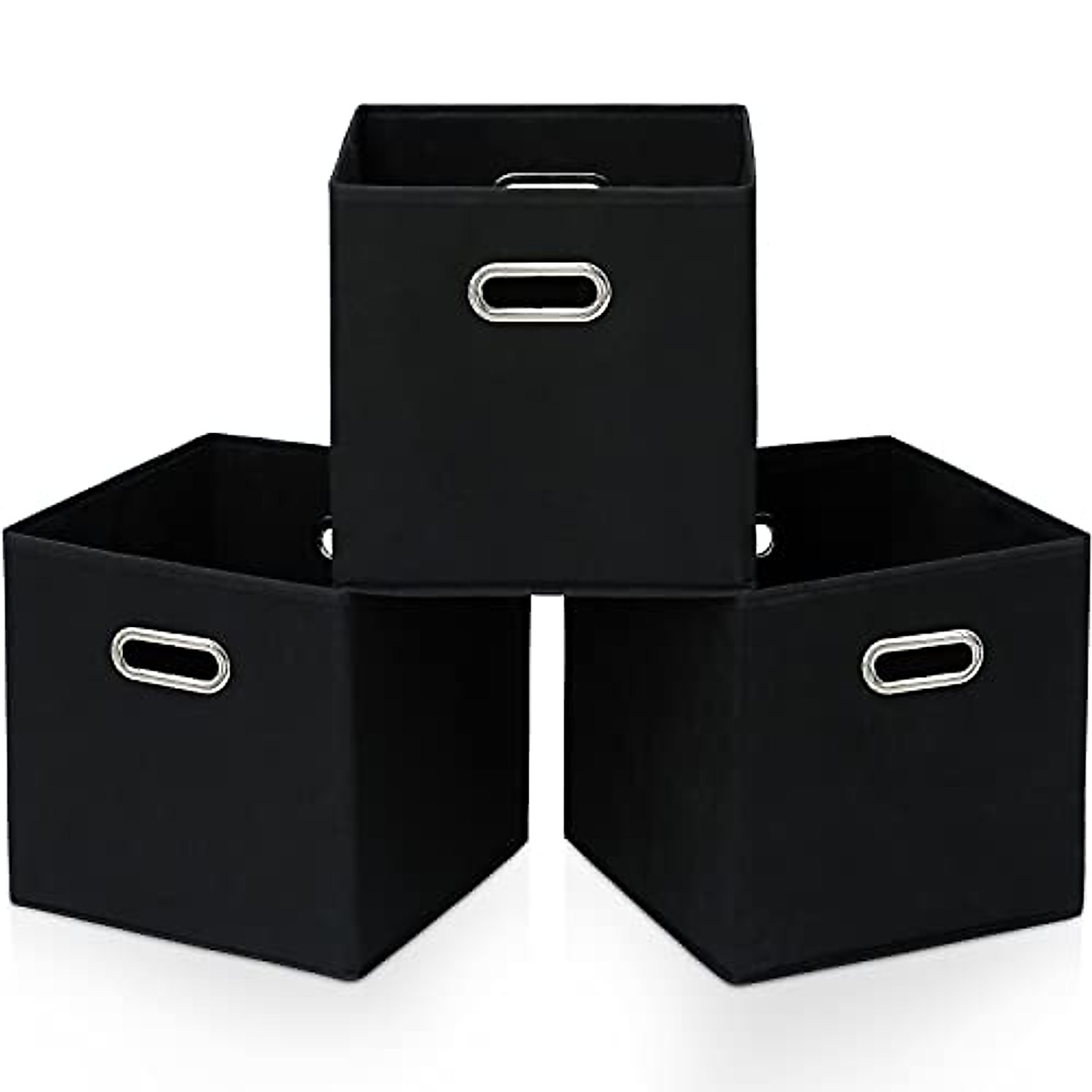 STOREONE Black Fabric Storage Bins Cubes Baskets Containers-(11X11X11") with Dual Handles Cube Storage Organizer Bins for Shelf Closet, Bedroom Organizers, Foldable Set of 3 (Black )