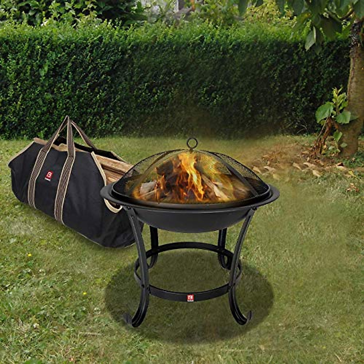 FireBeauty Fire Pit BBQ Grill Pit Bowl with Mesh Spark Screen Cover,Poker (Includes Tote Bag)