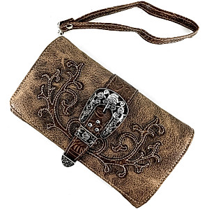 Justin West Western Brown Purse Floral Buckle Concealed Carry Handbag