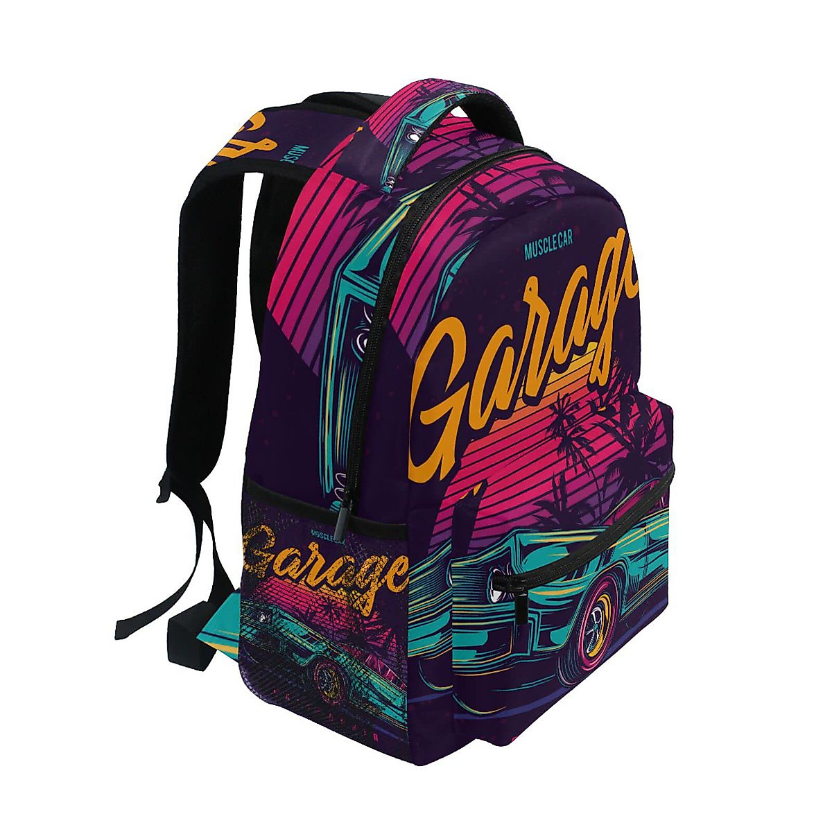 JUNZAN American Muscle Car Yellow Laptop Backpack 16 Inch School Travel Bags Bookbag for Kids Boys Business