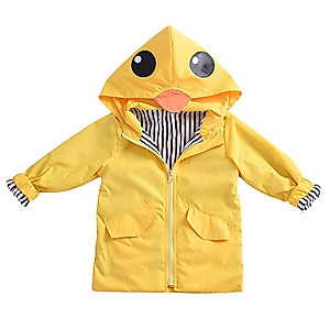 CM C&M WODRO Toddler Baby Boy Girl Duck Rain Jacket Cute Cartoon Yellow Raincoat Hoodie Kids Coat Fall Winter School Outfit (Yellow, 90 (2T))