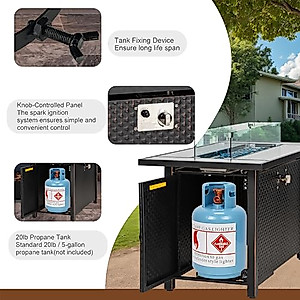 Walsunny 45 inch Outdoor Propane Fire Pit 50,000 BTU Gas Fire Pit Table with Lid, Glass Wind Guard, Waterproof Cover, Rectangle Gas Firepit Table for Garden/Patio, CSA Certification