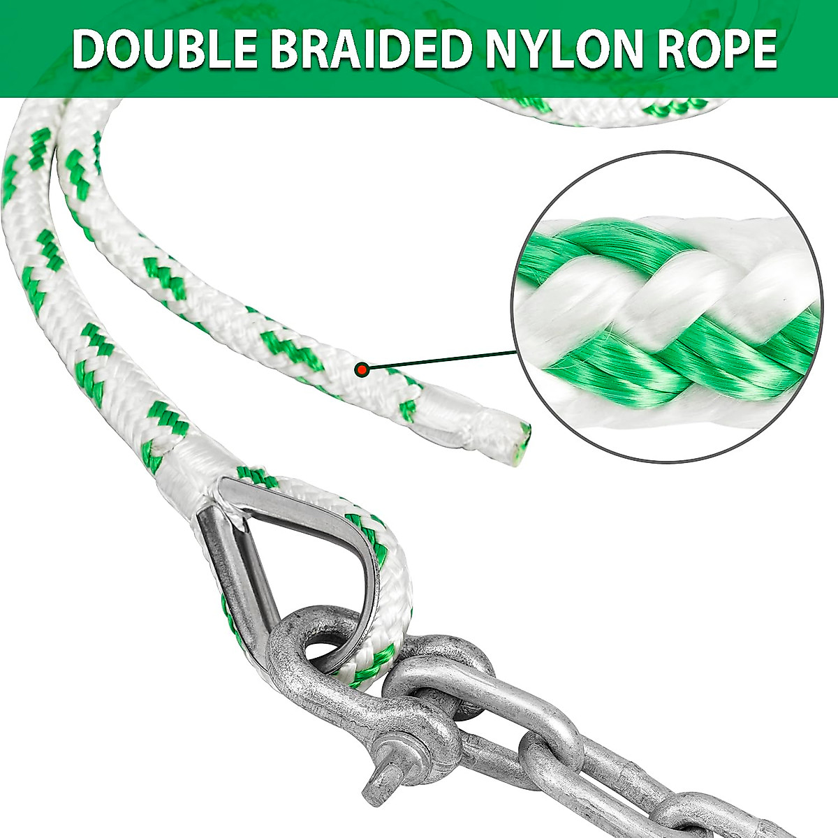 MARINE SYSTEM Anchor Kit Fluke Anchor with Anchor Chain and Boat Anchor Rope Set for Boats Pontoon, Deck, Fishing, and Sail (10 lb)