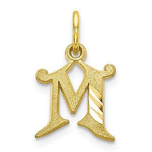 Solid 10k Yellow Gold Initial Letter M Alphabet Small Charm Pendant 1/2"