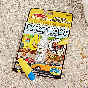 Melissa & Doug On the Go Water Wow! Reusable Water-Reveal Activity Pad - Vehicles - Stocking Stuffers, Mess Free Coloring Books For Toddlers Ages 3+, Travel Toys
