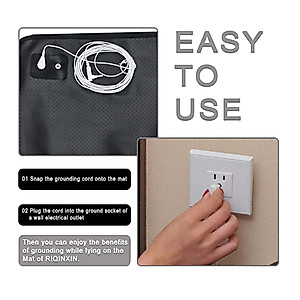 RIQINXIN Grounding Mattress Pad with 15ft grounding Cord Grounding Mat Perforated Design Conductive PU Leather Grounding Mat for Bed Relieve Pain 55x71in Black