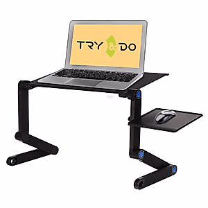 TRY & DO Adjustable Laptop Stand for Couch, Bed, Aluminum Portable Lap Desk, Foldable Ergonomic Laptop Desk with Heat Emission Hole & Detachable Mouse Pad