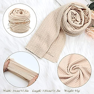 SPOKKI 3 Pcs Newborn Photography Props Outfits Set, Knitted Blanket for Baby Photo Props, Beige Elastic Wrap for Photoshoot, Flower Headband for Infant Boys Girls, Baskets Filler Posing Props