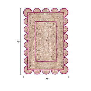 Chouhan Rugs Area Rug Natural Jute Hand Braided Rug Pink Scalloped Runner