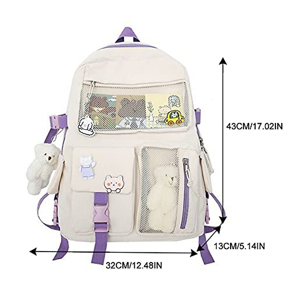 Kawaii Backpack with Kawaii Pin and Accessories Cute Kawaii Backpack for School Bag Kawaii Girl Backpack Cute (Blue)