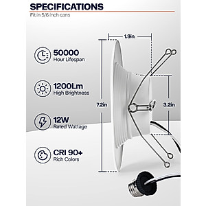 POWERASIA 12 Pack 5/6 Inch LED Can Lights Retrofit Recessed Lighting, 5CCT 6 Inch Recessed Lights Selectable 2700K-6000K Dimmable, 12W=75W, 1200LM Downlight with Metal Smooth Trim-ETL and Energy Star