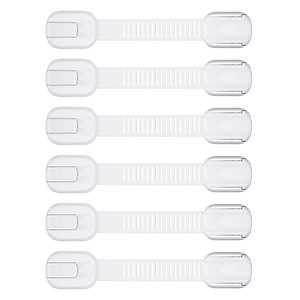 Child Safety Cabinet Locks (6 Pack) Adhesive Furniture Latches for Baby Proofing Cabinets, Drawers, Appliances, Toilet Seat, Fridge, Oven & More,No Tools or Drilling - Adjustable Strap