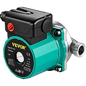 VEVOR Hot Water Recirculating Pump, 93W 110V Water Circulator Pump, Automatic Start Circulating Pump NPT 3/4" w/Brass Fittings, Stainless Steel Head, 3 Speed Control for Electric Water Heater System