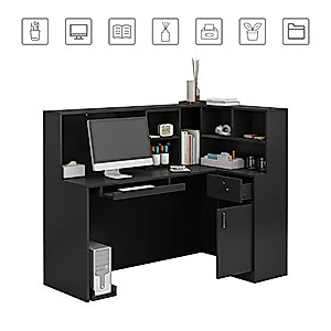 AIEGLE L-Shaped Reception Desk Counter Table with Lockable Drawers & Storage Shelves, Private Workstation for Salon Reception Room Checkout Office, Black (55.9" L x 32.3" W x 48.4" H)