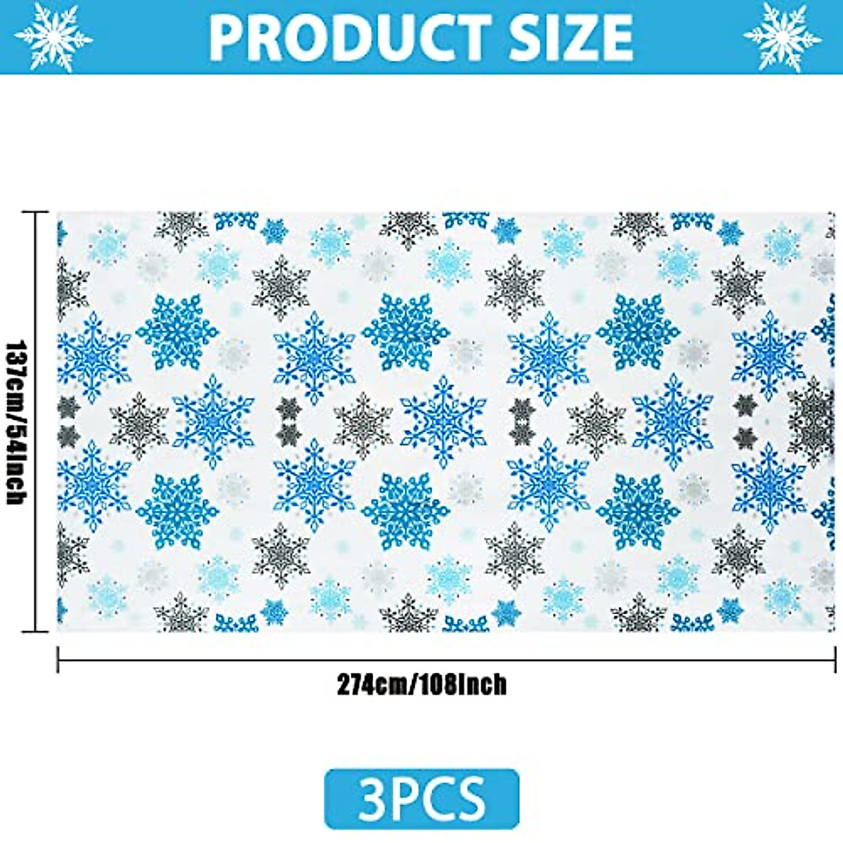 3Pcs Christmas Snowflake Tablecloth Table Cover Snowflakes Winter Plastic Tablecloth Winter Wonderland Decorations Scandinavian Snowflakes Table Cover for Christmas, Frozen Theme Party Supplies