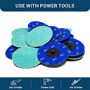 Benchmark Abrasives 3" Quick Change Green Zirconia Sanding Discs with Male R-Type Backing for Surface Finish Grind Polish Burr Rust Paint Removal Use with Die Grinder (25 Pack) - 36 Grit