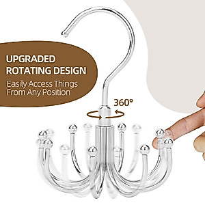 ZEDODIER Belt Hanger, Rotatable Belt Rack Closet Accessories Organizer, Maximum 24 Storage Capacity, Hanging Holder Storage Hook for Belt, Bra, Tank Top, Tie, Scarf, Purse, Silver