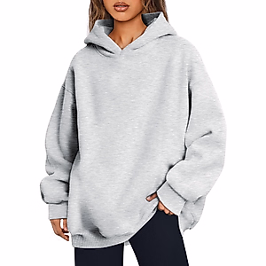 Trendy Queen Womens Oversized Hoodies Fleece Hooded Sweatshirts Comfy Casual Pullover Fall Winter Outfits Long Sleeve Tops Grey M