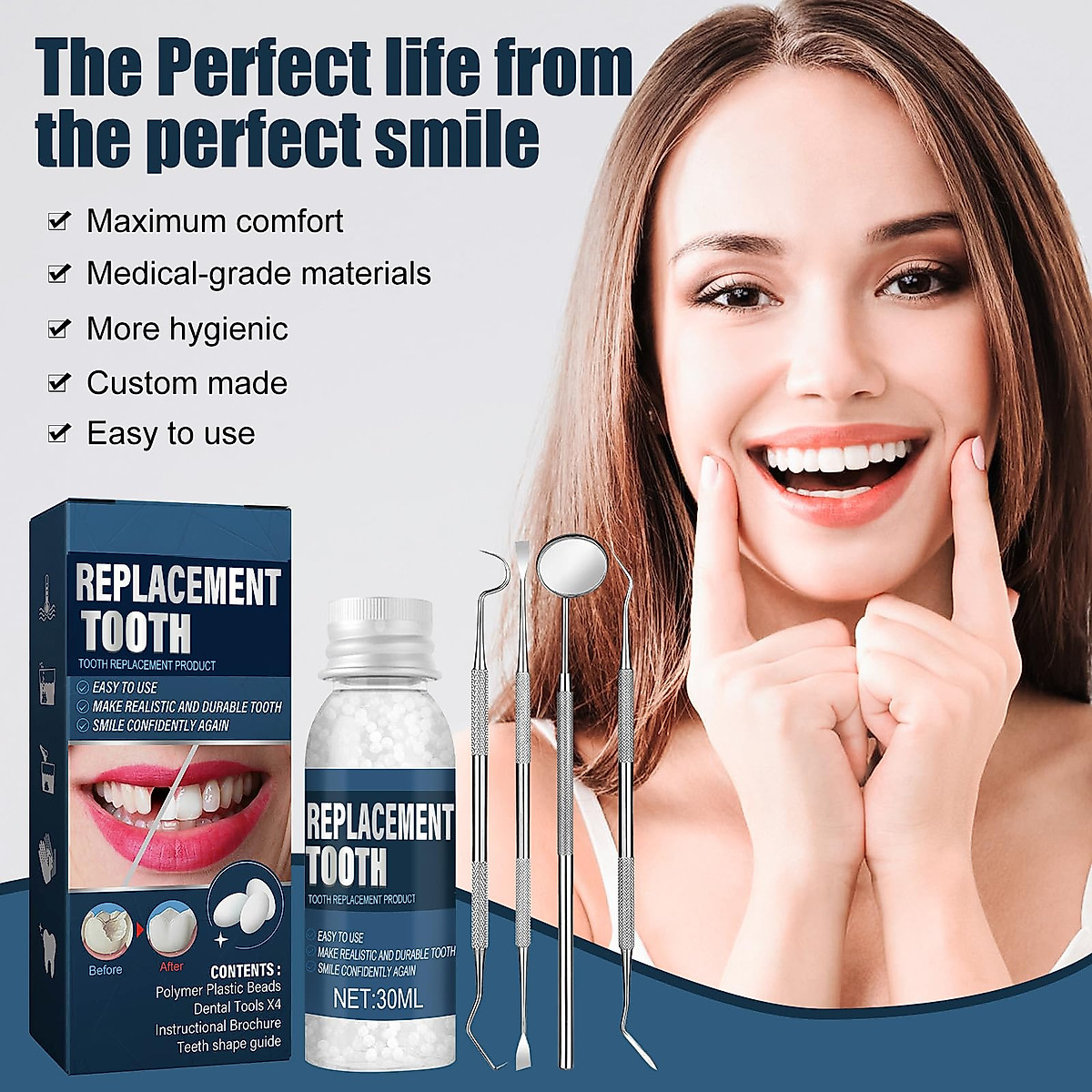 Tooth Repair Kit, Moldable Tooth Replacements Kit for Fixing, Dental Care Kit Filling Fake Teeth DIY at Home, Restoring Your Confident Smile