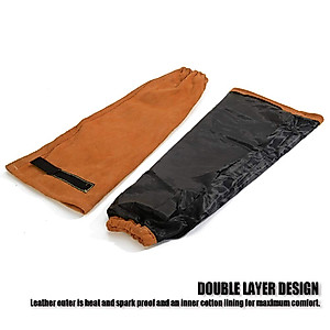 Leather Welding Work Sleeves for Men&Women - Heat&Flame Resistant Arm Protection with Kevlar Stitching and Cotton Lining (One Size Fit Most, Brown)