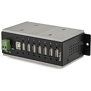 StarTech.com 7-Port USB 2.0 Hub - Metal Industrial USB-A Hub with ESD & 350W Surge Protection - Extended Operating Temp -40 to 185°F - Din Rail/Wall/Desk Mountable - USB Expander Hub, TAA