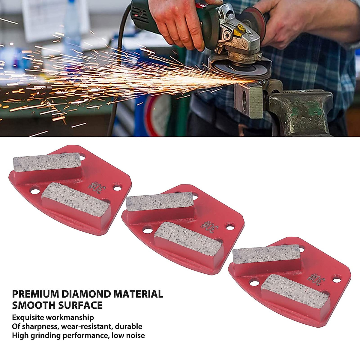 Diamond Grinding Shoes, 3Pcs 30 Grits Trapezoid Concrete Floor Cutting Tool Red with 2 Long Straight Teeth, for Polishing of Concrete