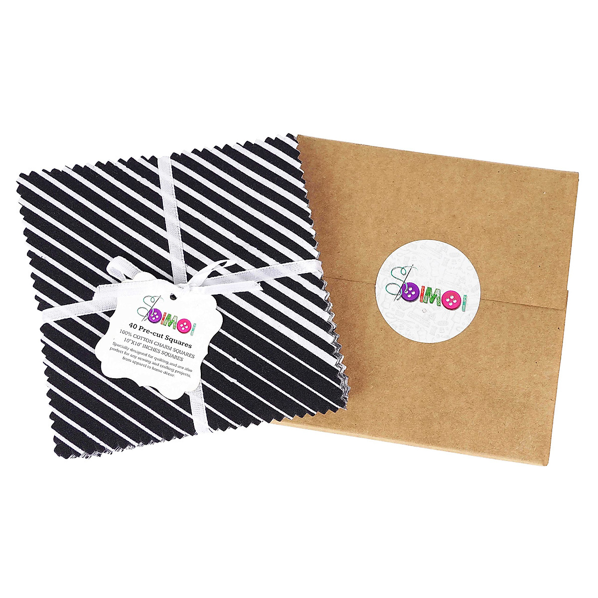 Soimoi Precut 10-inch Geometric Prints Cotton Fabric Bundle Quilting Squares Charm Pack DIY Patchwork Sewing Craft- White & Black