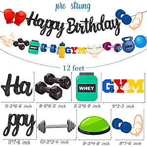 Gym Birthday Party Banner Weight Lifting Birthday Party Decorations 2Pcs Glitter Fitness Birthday Party Banners Gym Happy Birthday Banner for Gym Theme Baby Shower Supplies